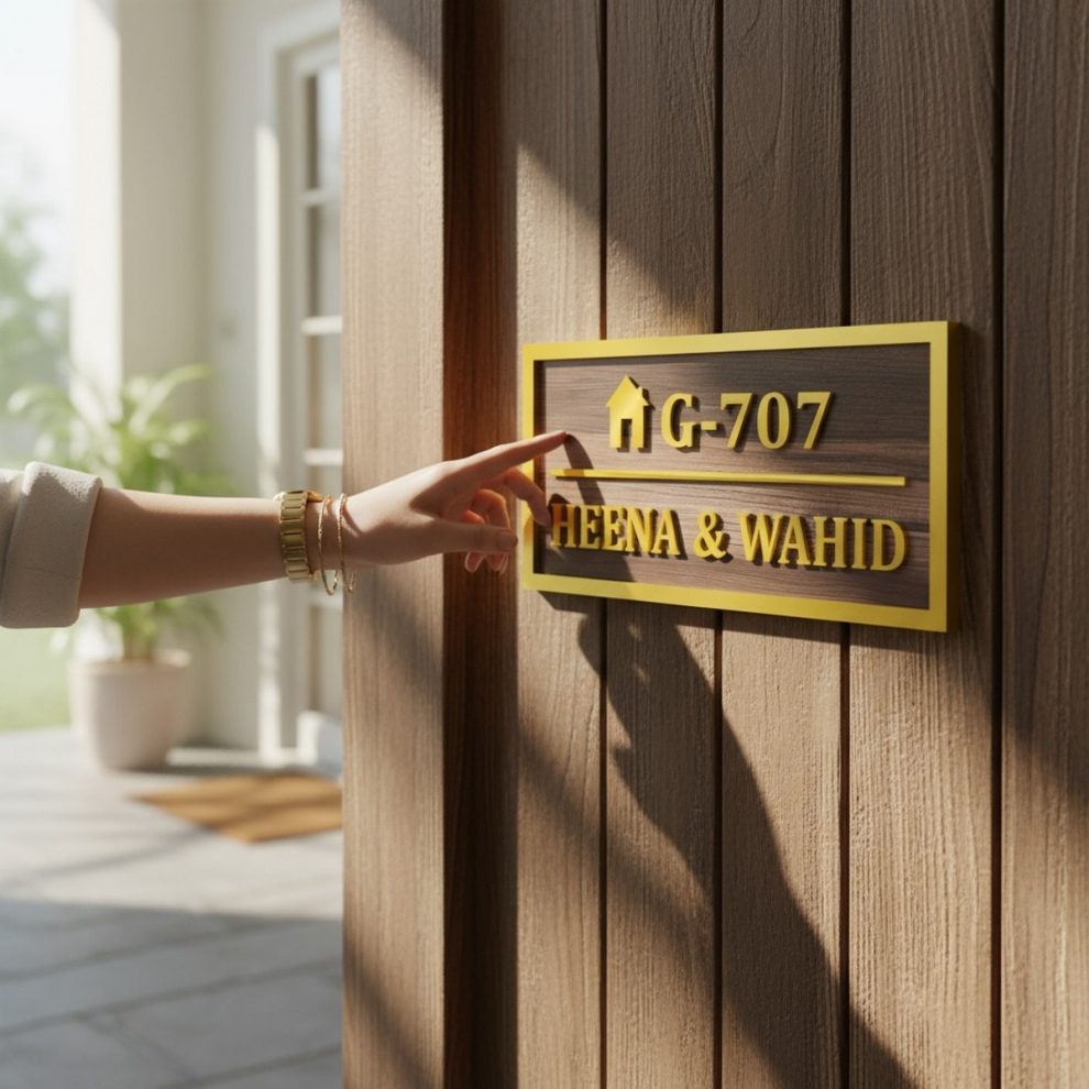 Wooden Black ACP Based Nameplate with Acrylic Letters