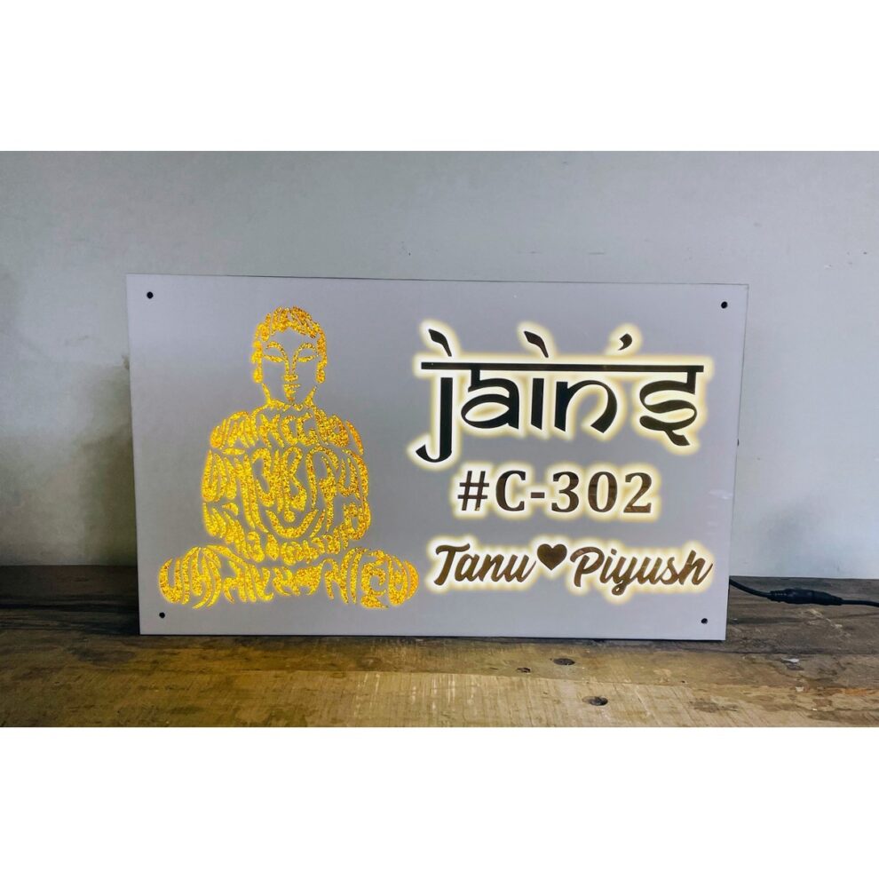 Acrylic Buddha Design LED House Name Plate Customizable