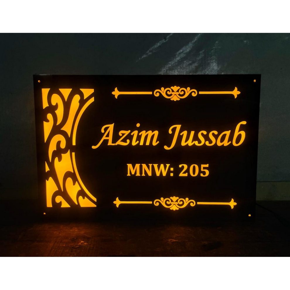 Yellow Leds Home Name Plate | Acrylic Custom Design