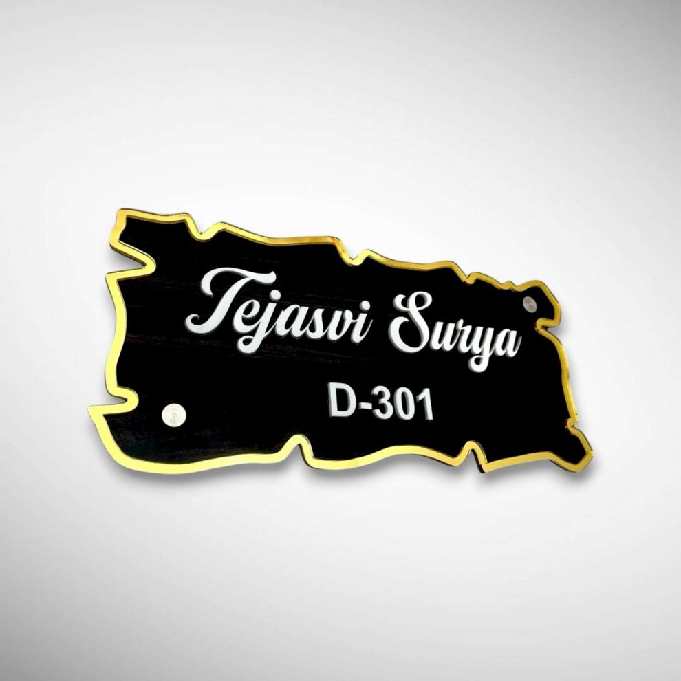 Black ACP-Based Acrylic Letters Nameplate for Home & Office