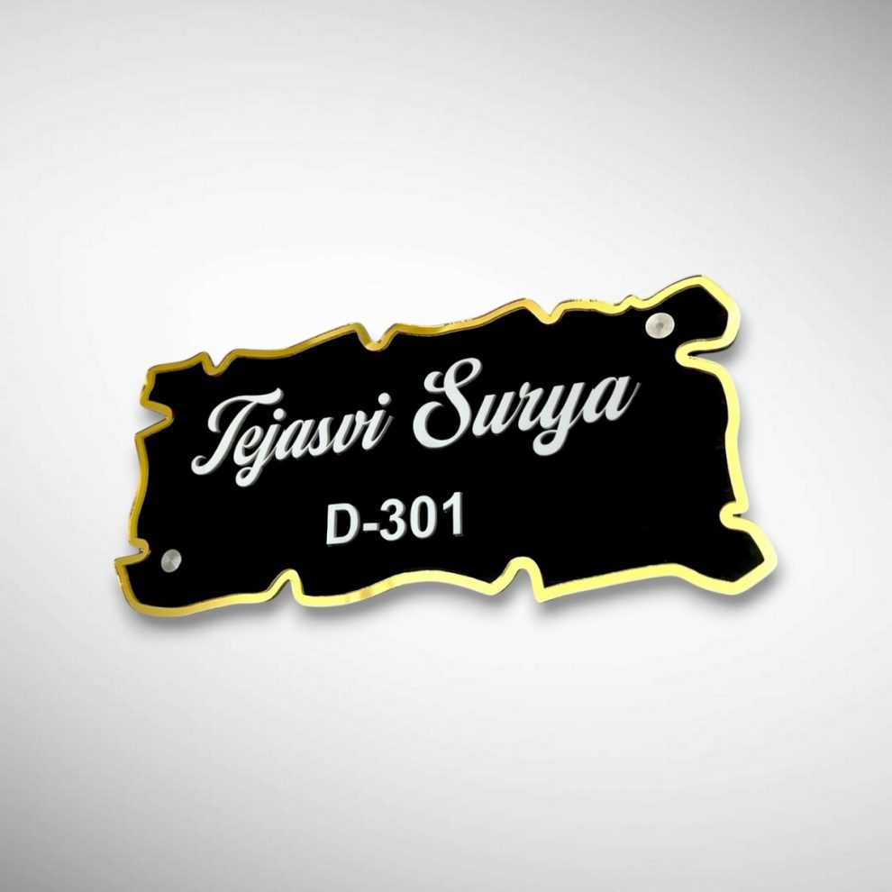 Black ACP-Based Acrylic Letters Nameplate for Home & Office