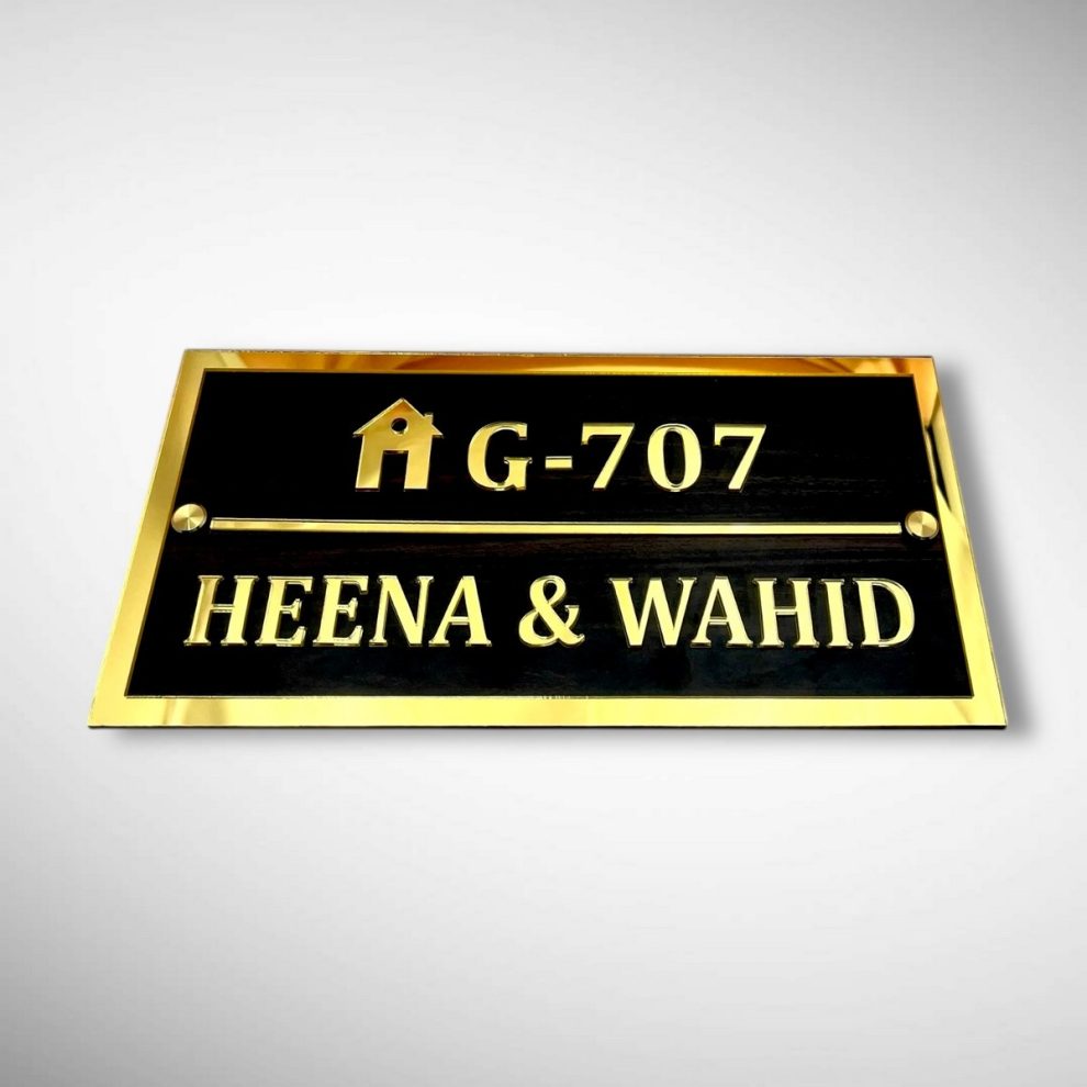 Custom Black ACP Acrylic Nameplate for Home – Heena & Wahid