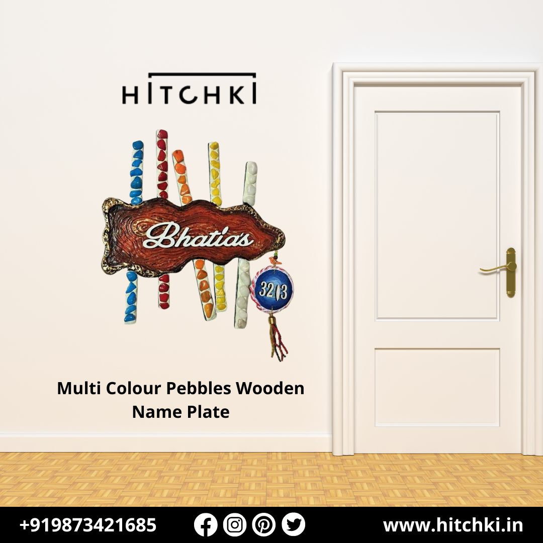 Multi-Colour Pebbles Wooden Name Plate | Add a Unique Touch