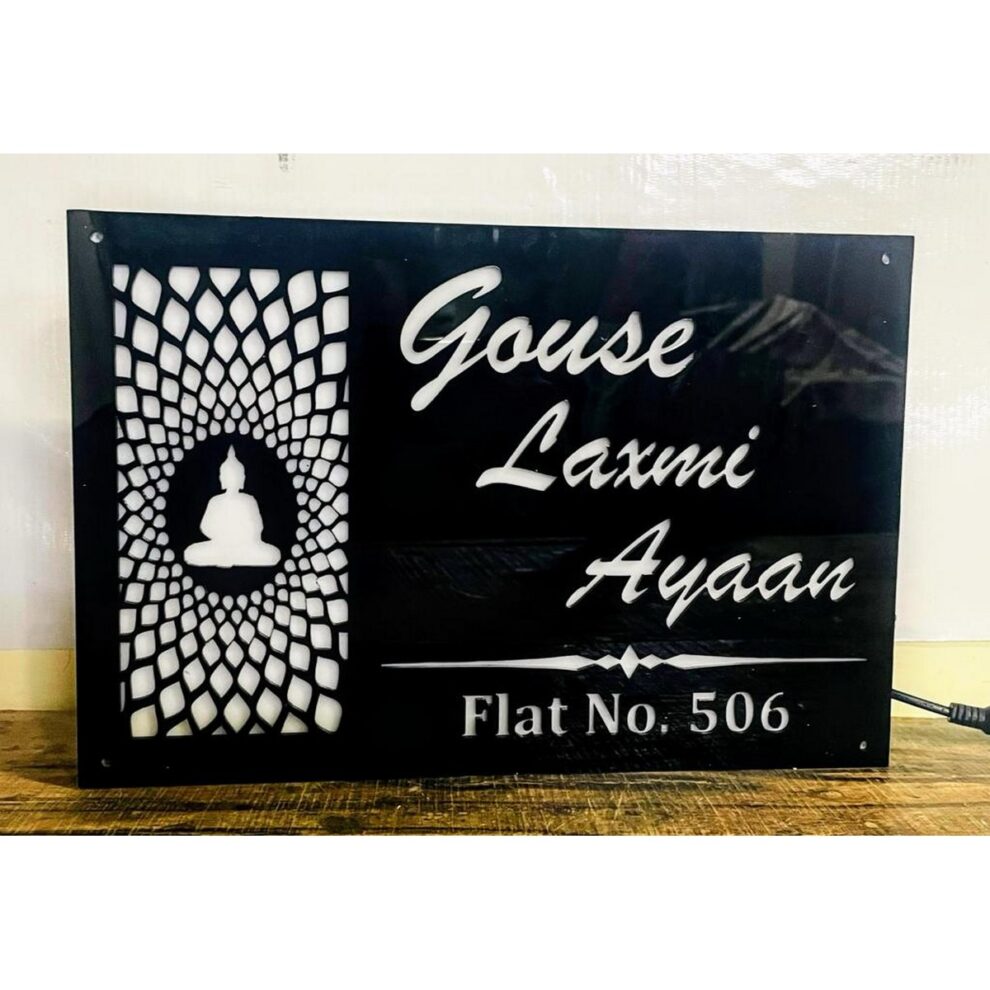 Buddha Idol Acrylic LED Home Name Plate | Customized