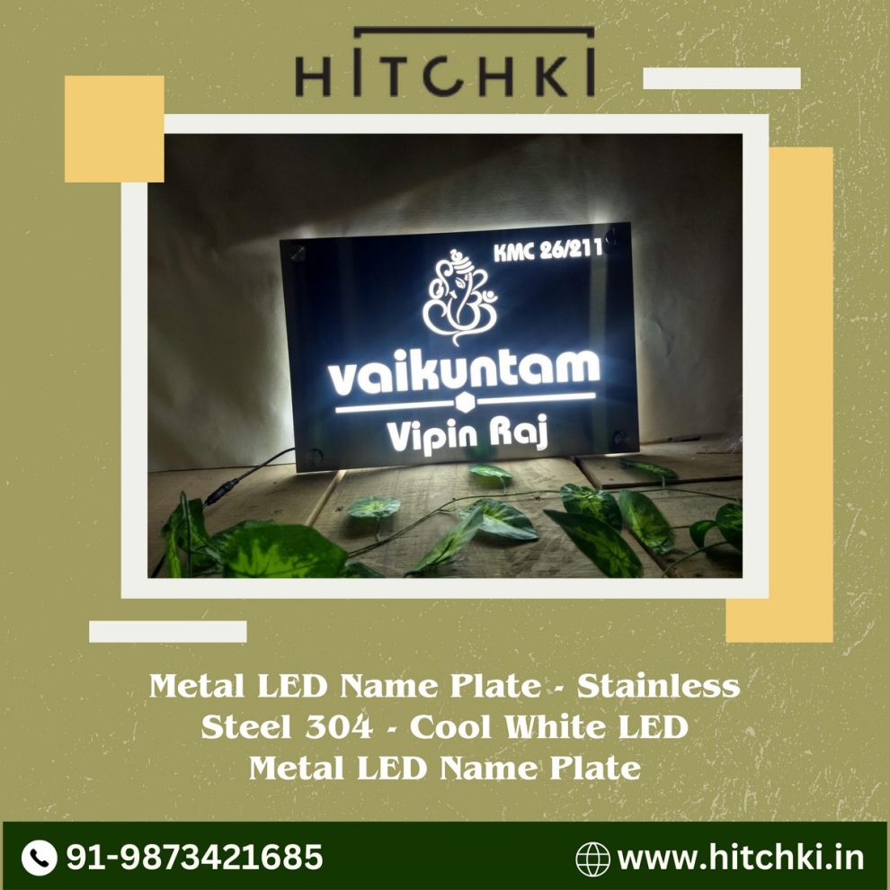 Beautiful Glowing Cool White Metal LED Nameplate | Online