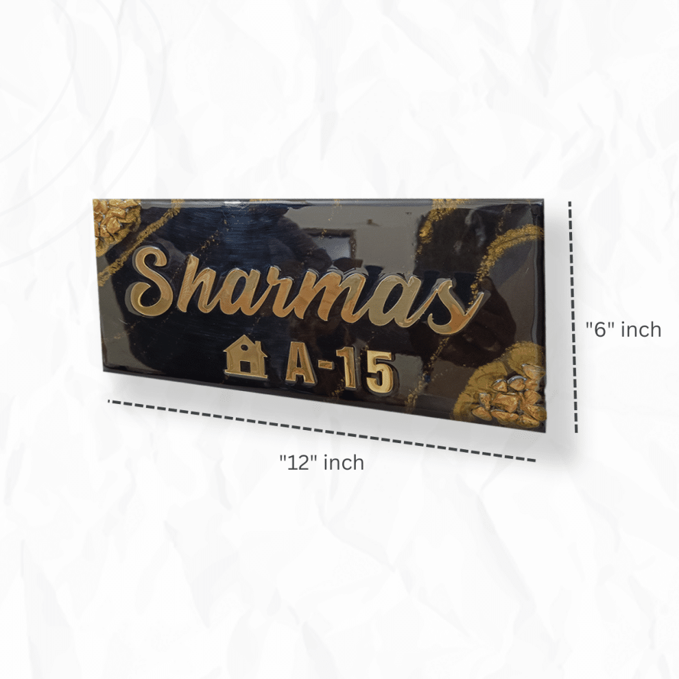 Black & Golden Resin Name Plate Handmade & Customizable