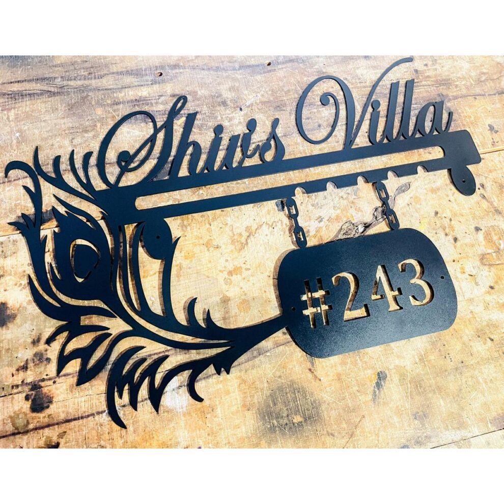 Black Metal Laser Cut House Wall Name plate | Modern Design