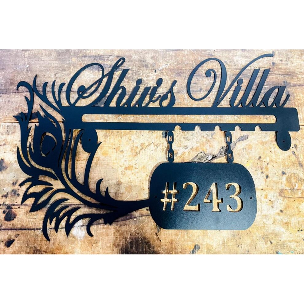 Black Metal Laser Cut House Wall Name plate | Modern Design