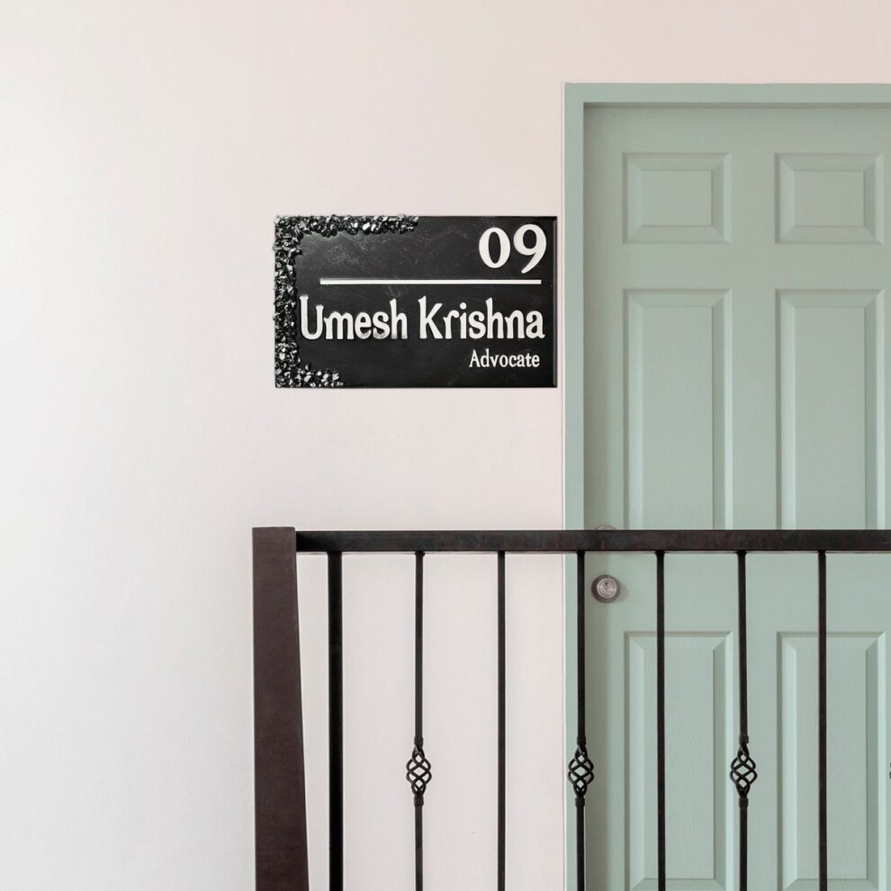 Resin Coated Nameplate | Black & Metallic Siver Highlighted