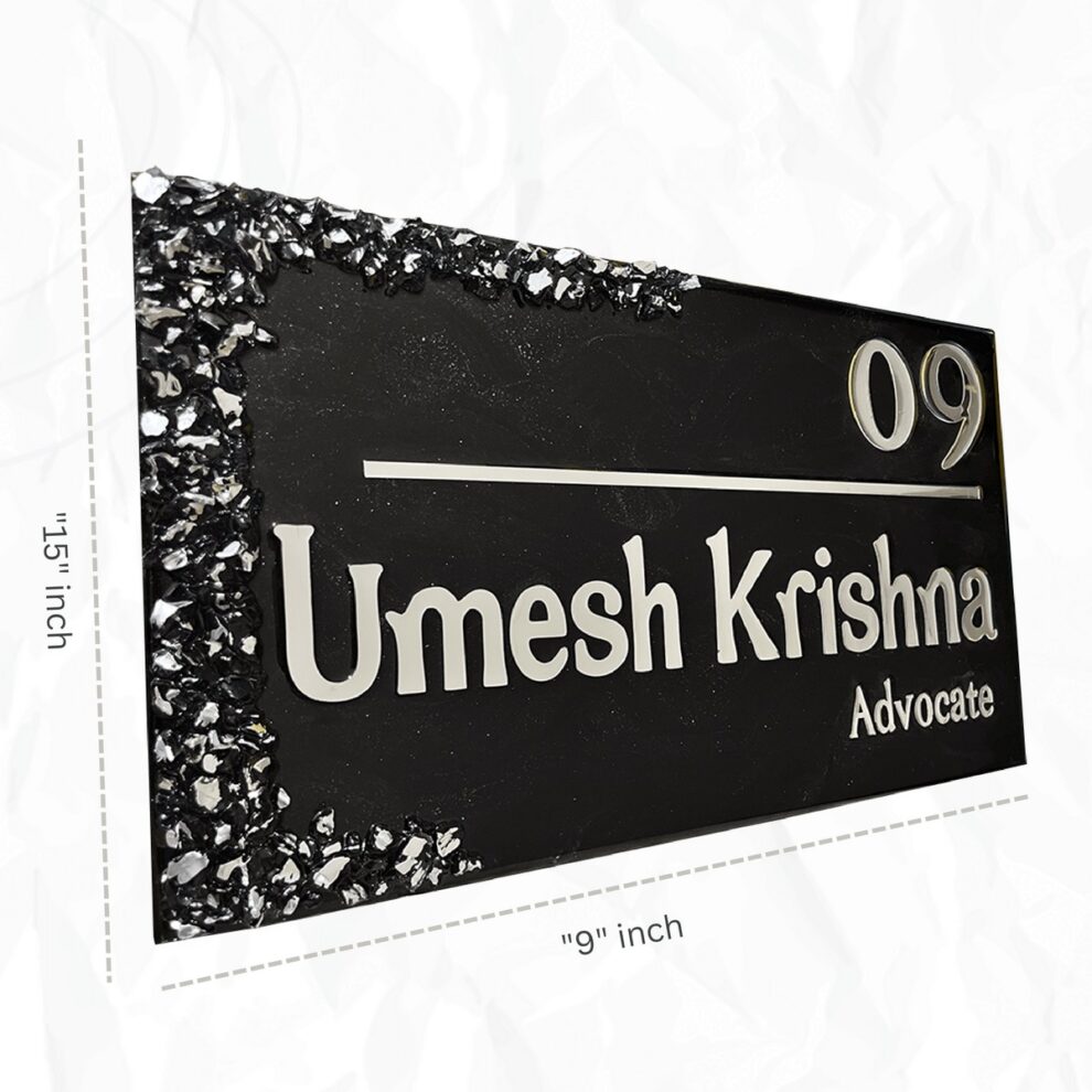 Resin Coated Nameplate | Black & Metallic Siver Highlighted