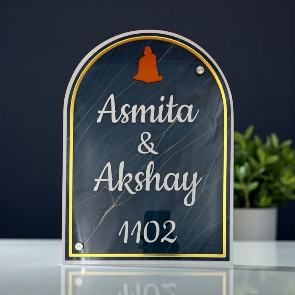 Custom Blue Acrylic Nameplate for Asmita & Akshay