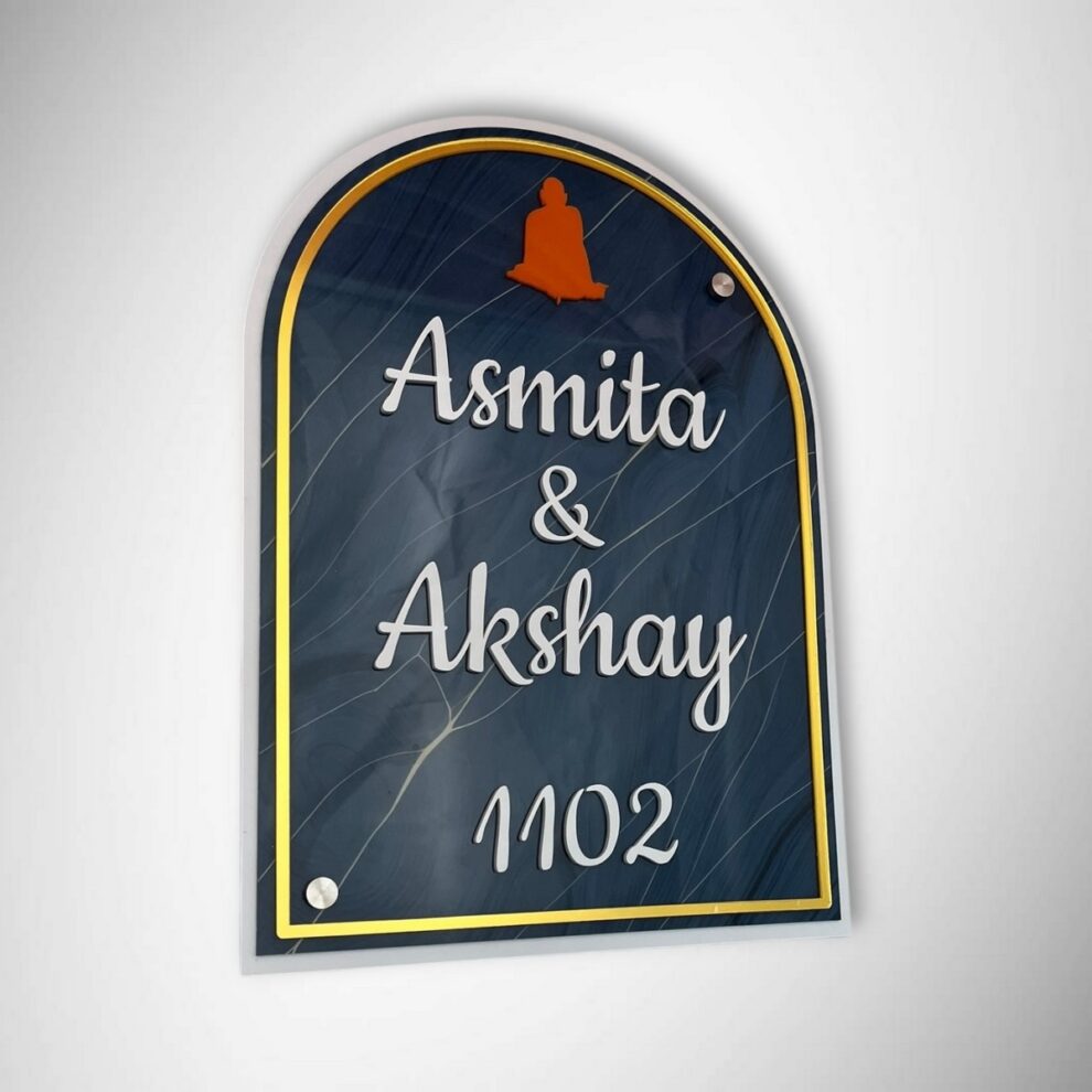 Custom Blue Acrylic Nameplate for Asmita & Akshay