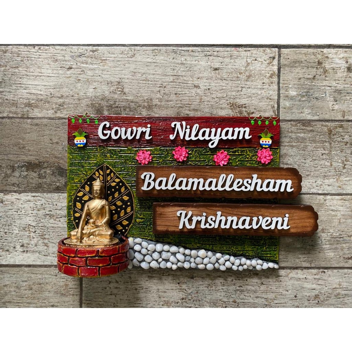 Buddha Green Wooden Nameplate | Beautiful | Online