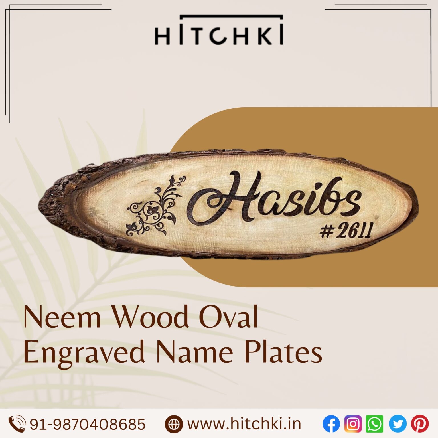 Neem Wood Oval Engraved Nameplate HITCHKI Crafting Elegance