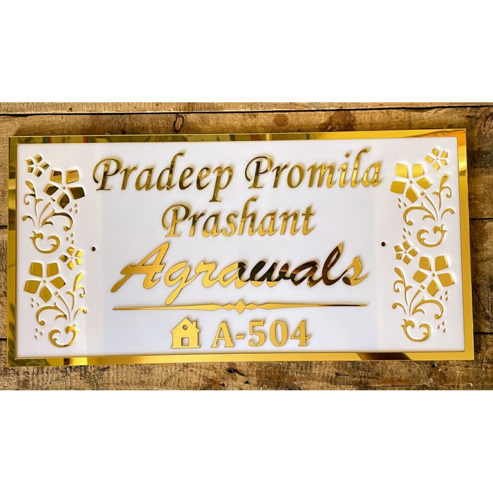 Customizable House Name Plate – white and golden