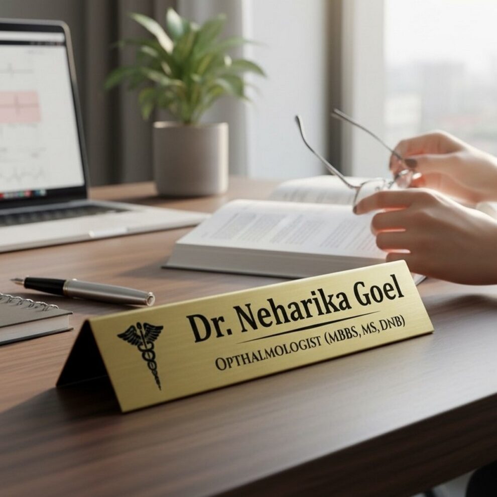 Brushed Metal Desk Nameplate for Professionals
