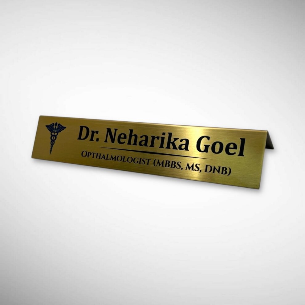Brushed Metal Desk Nameplate for Professionals