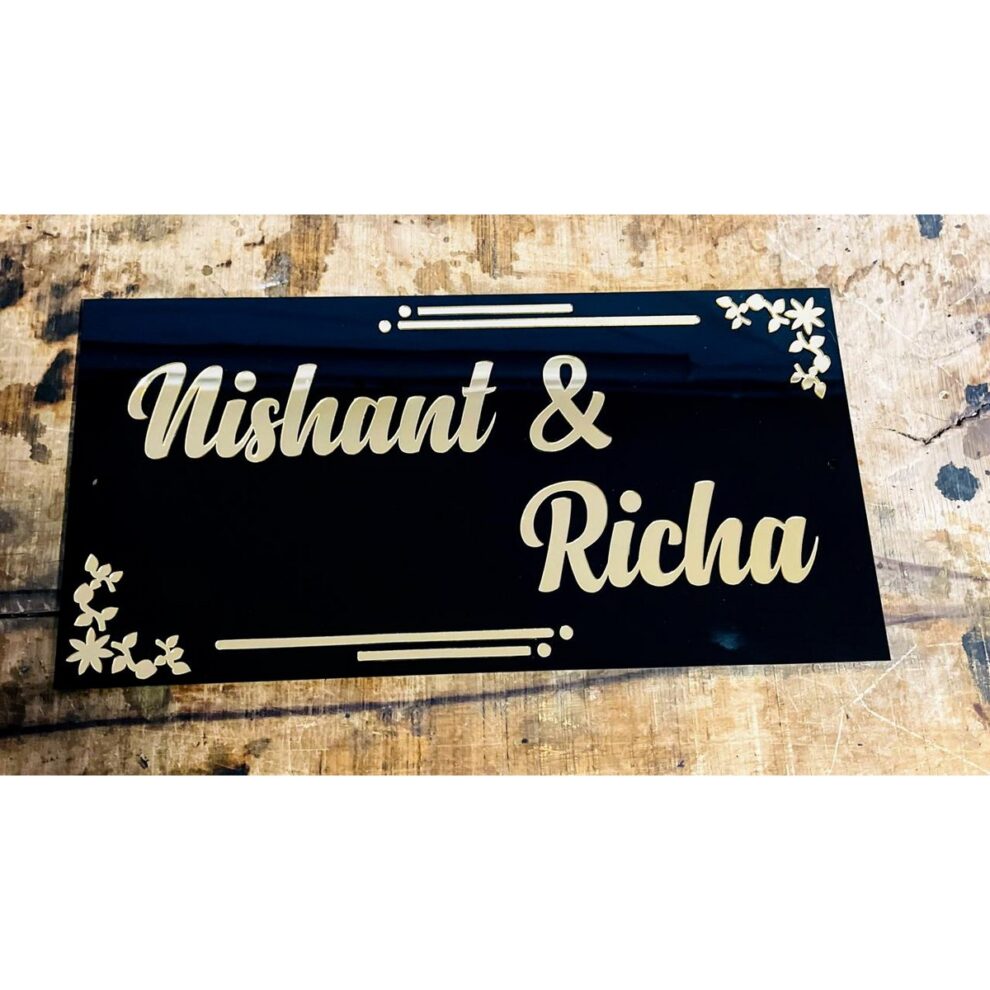 Acrylic Home Name Plate – Black + Golden