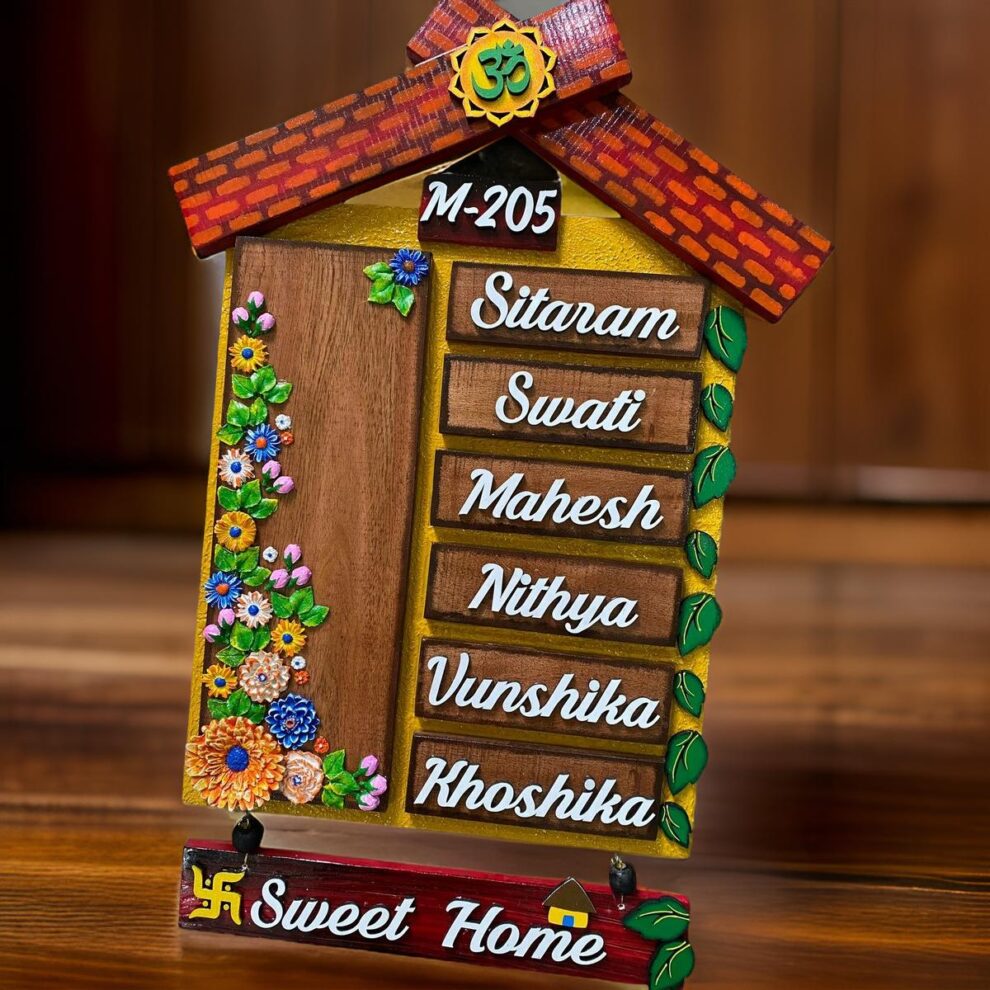 Flower Garden Hut Shape Wooden Nameplate Customized