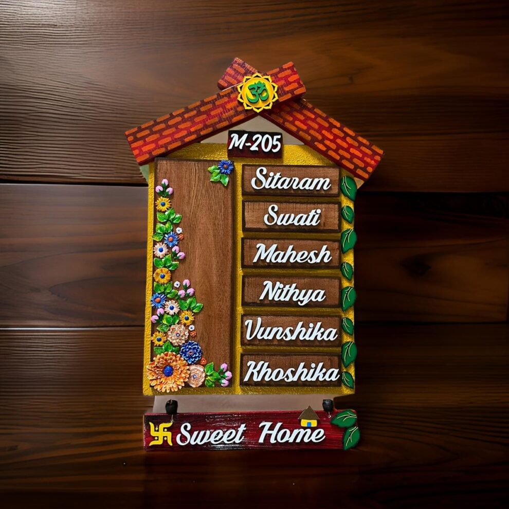 Flower Garden Hut Shape Wooden Nameplate Customized