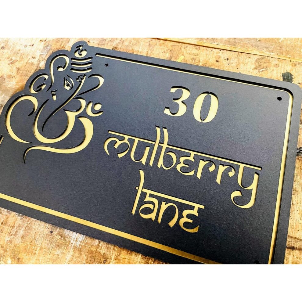 Metal Laser Cut Wall Name Plate - Ganesha Design