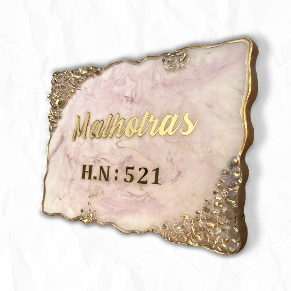 Glossy Purple and White with Golden Crystal Resin Nameplate | HITCHKI