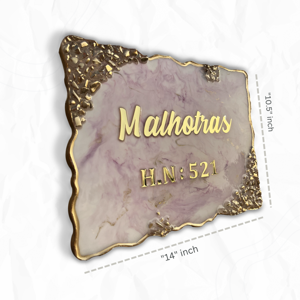 Glossy Purple and White with Golden Crystal Resin Nameplate | HITCHKI
