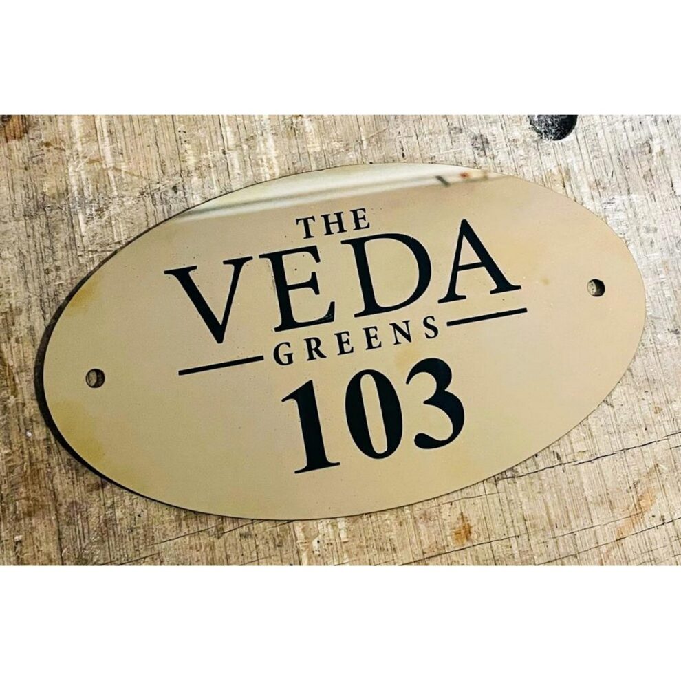 Golden Engraved Metal Room Number Plate | Customized