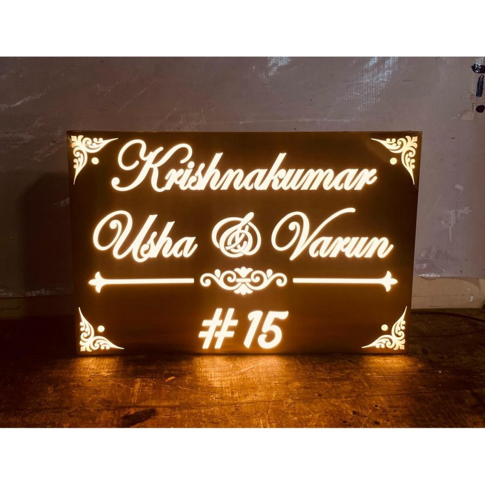 LED House Name Plate | Golden Matt Stainless Steel 304 Grade