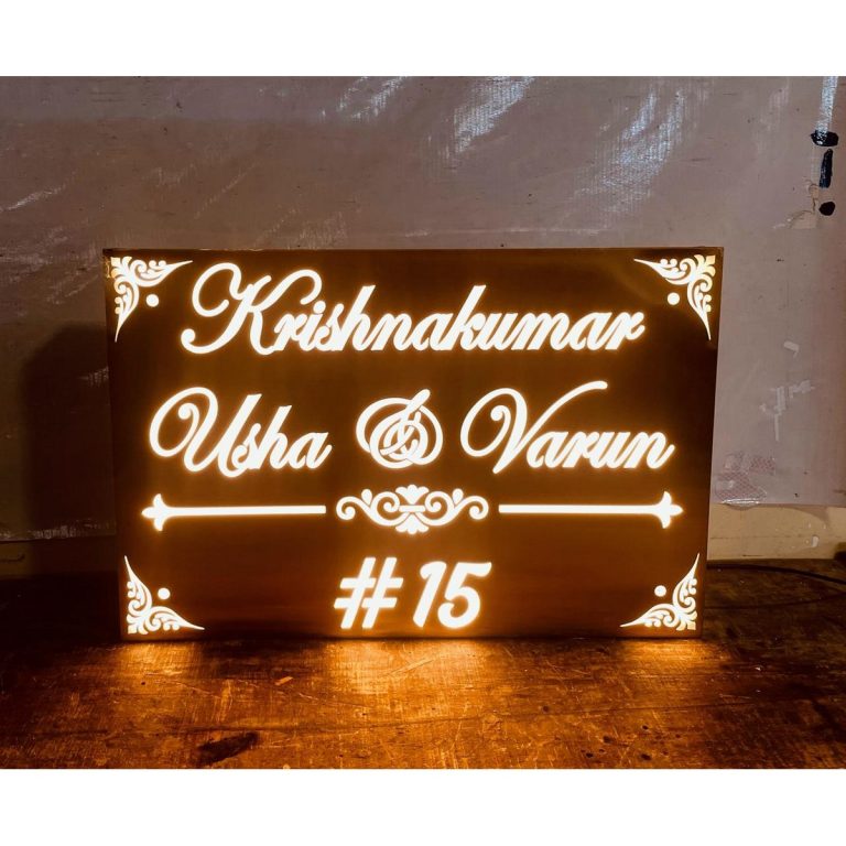 LED House Name Plate | Golden Matt Stainless Steel 304 Grade