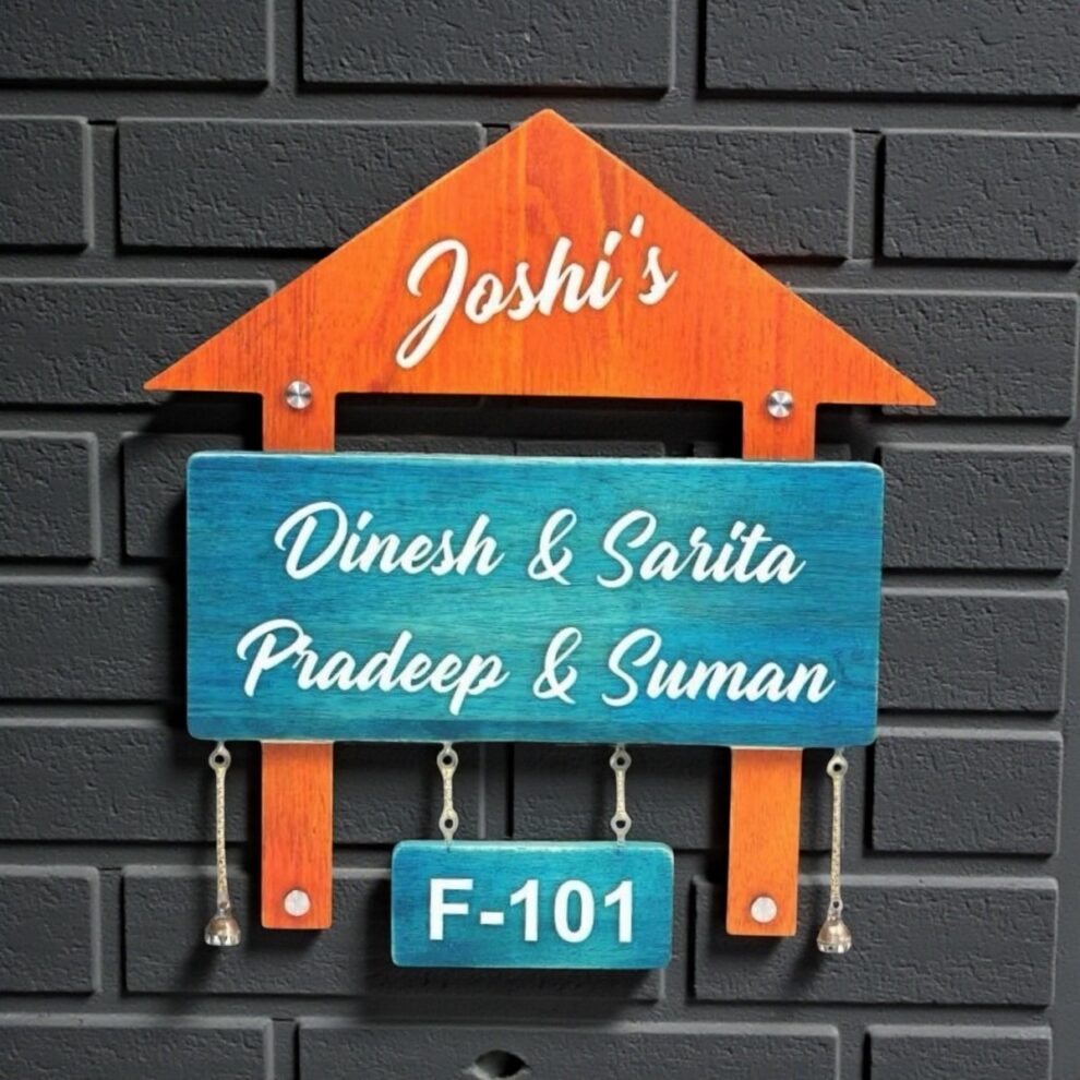 Handcrafted Wooden House Nameplate – Joshi’s | Hitchki