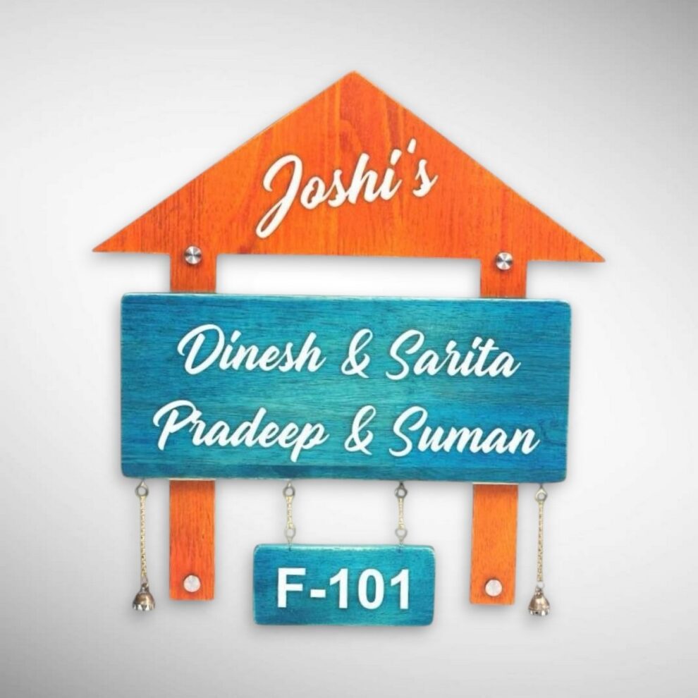 Handcrafted Wooden House Nameplate – Joshi’s | Hitchki