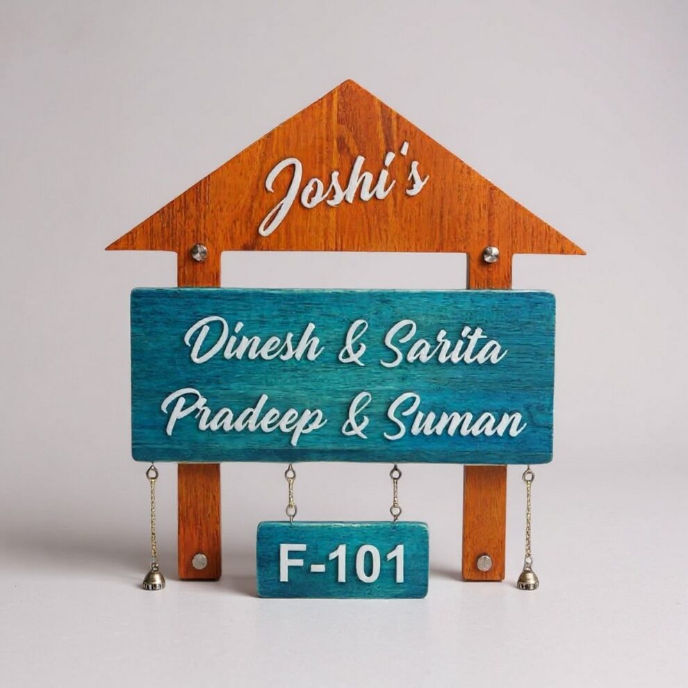 Handcrafted Wooden House Nameplate – Joshi’s | Hitchki