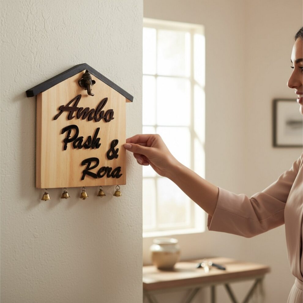 House-Shaped Wooden Nameplate – Ambo | A Warm Welcome