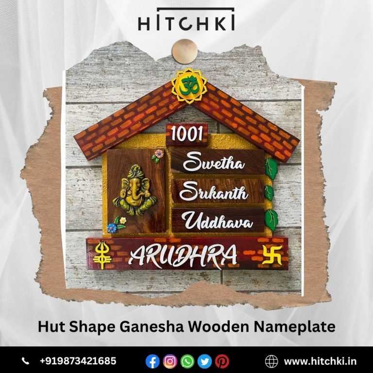Handcrafted Hut Shape Ganesha Nameplate for Home Entrance