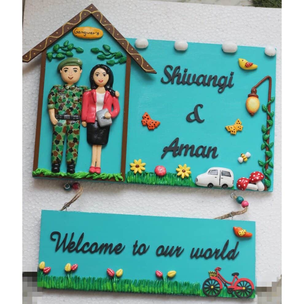 Indian Army Themed Hut Shaped Couple Nameplate | Custamized