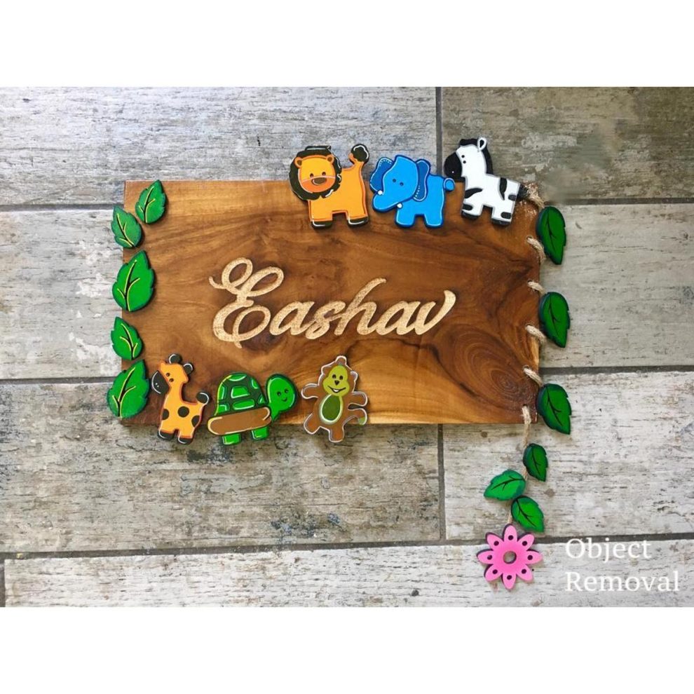 Jungle Themed Wooden Nameplate | Cute, colorful, handcrafted