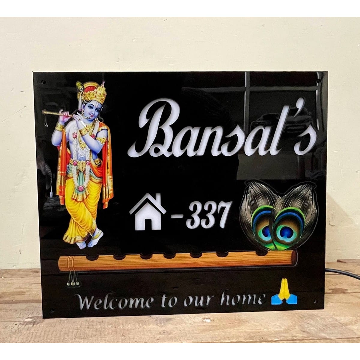 Krishan Ji Acrylic LED Name Plate | Multicolor | Customised