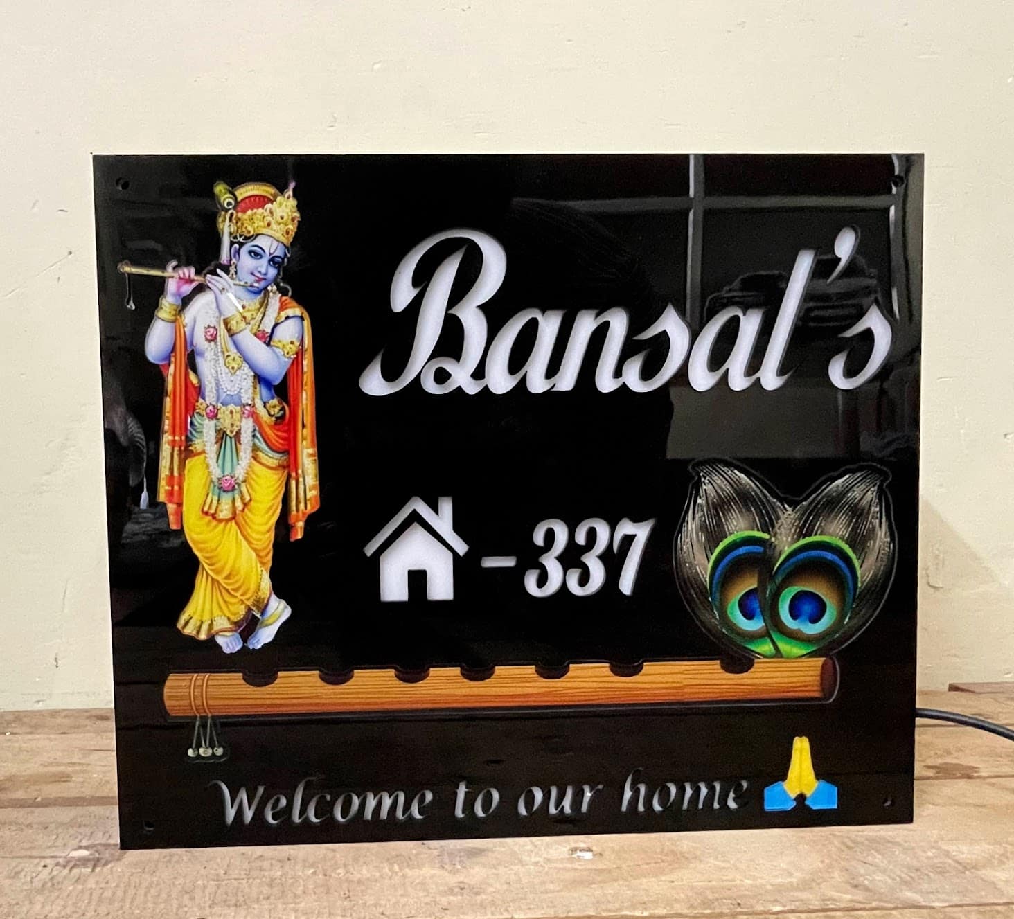 Krishan ji Acrylic LED Name Plate – Multicolor | HITCHKI