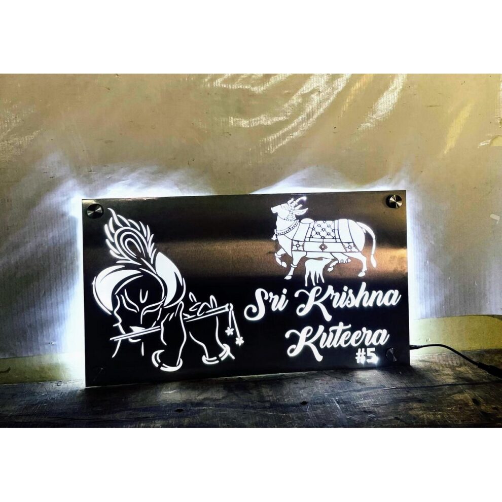 Stainless Steel House Led Name Plate | Krishna Design