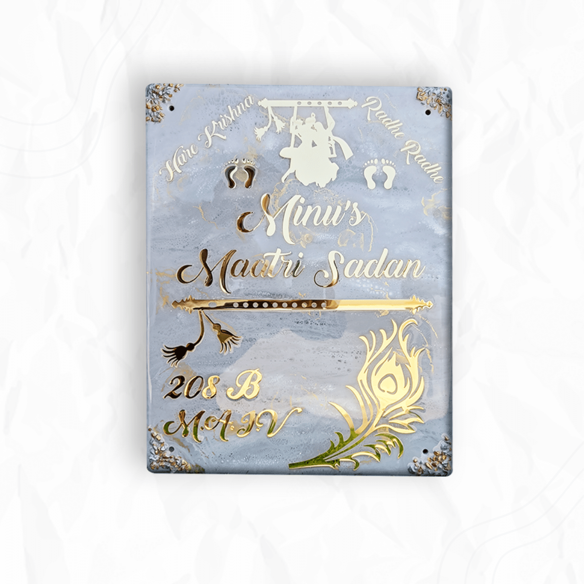 Krishna Symbolic Resin Nameplate | Divine Elegance