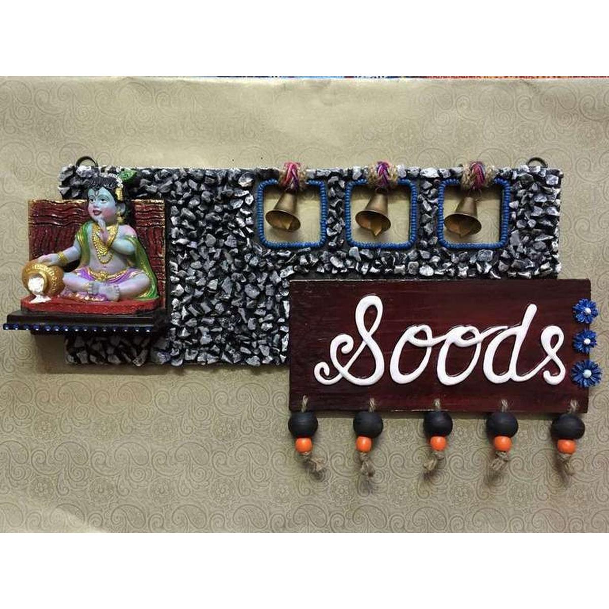 Krishna Wooden Name Plate - Blend of Art and Spirituality