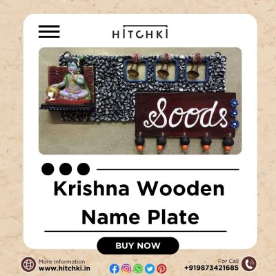 Krishna Wooden Name Plate – Personalized Handmade Nameplate