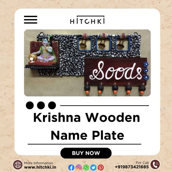 Krishna Wooden Name Plate – Personalized Handmade Nameplate