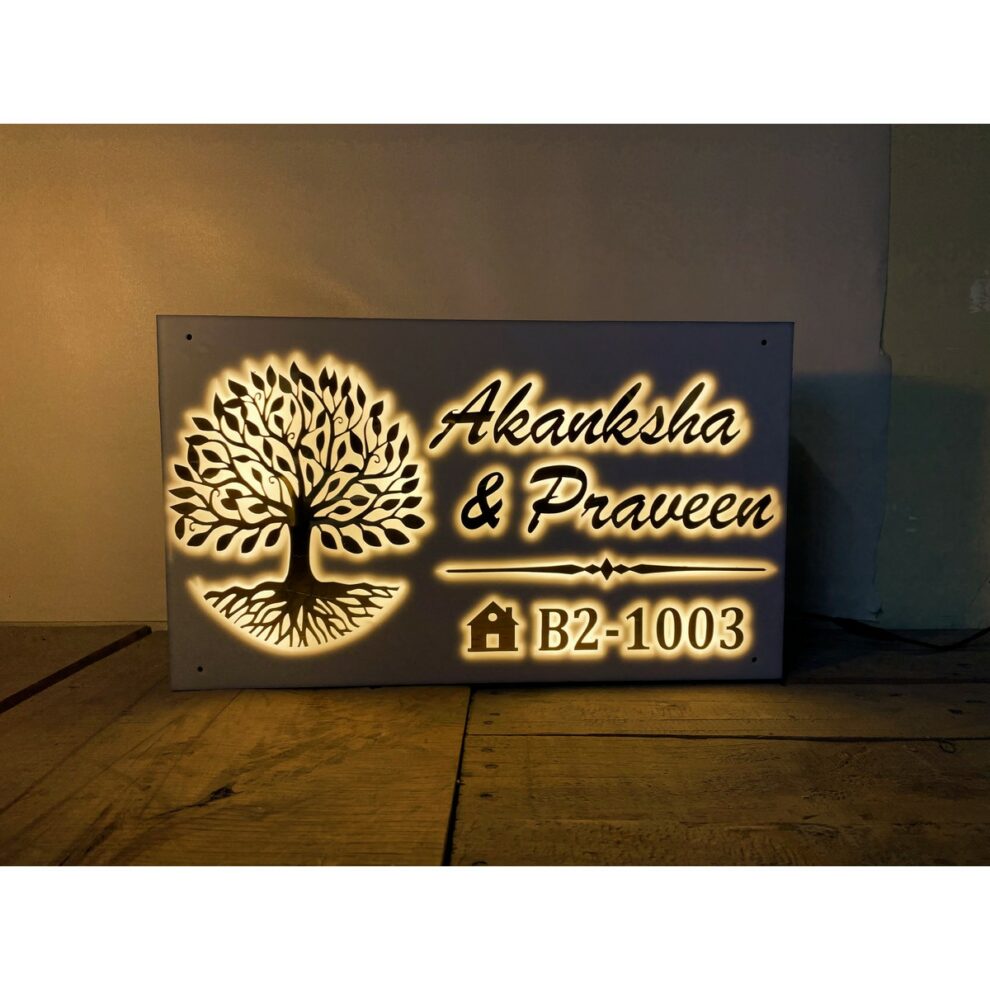 Krishan Ji Design Acrylic Name Plate | Grey Color Embossed
