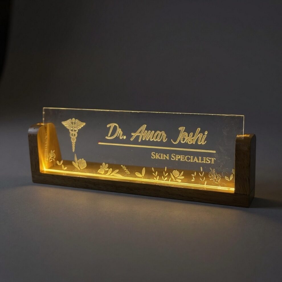 Illuminati LED Desk Nameplate for Clinic | Dr. Arun Joshi