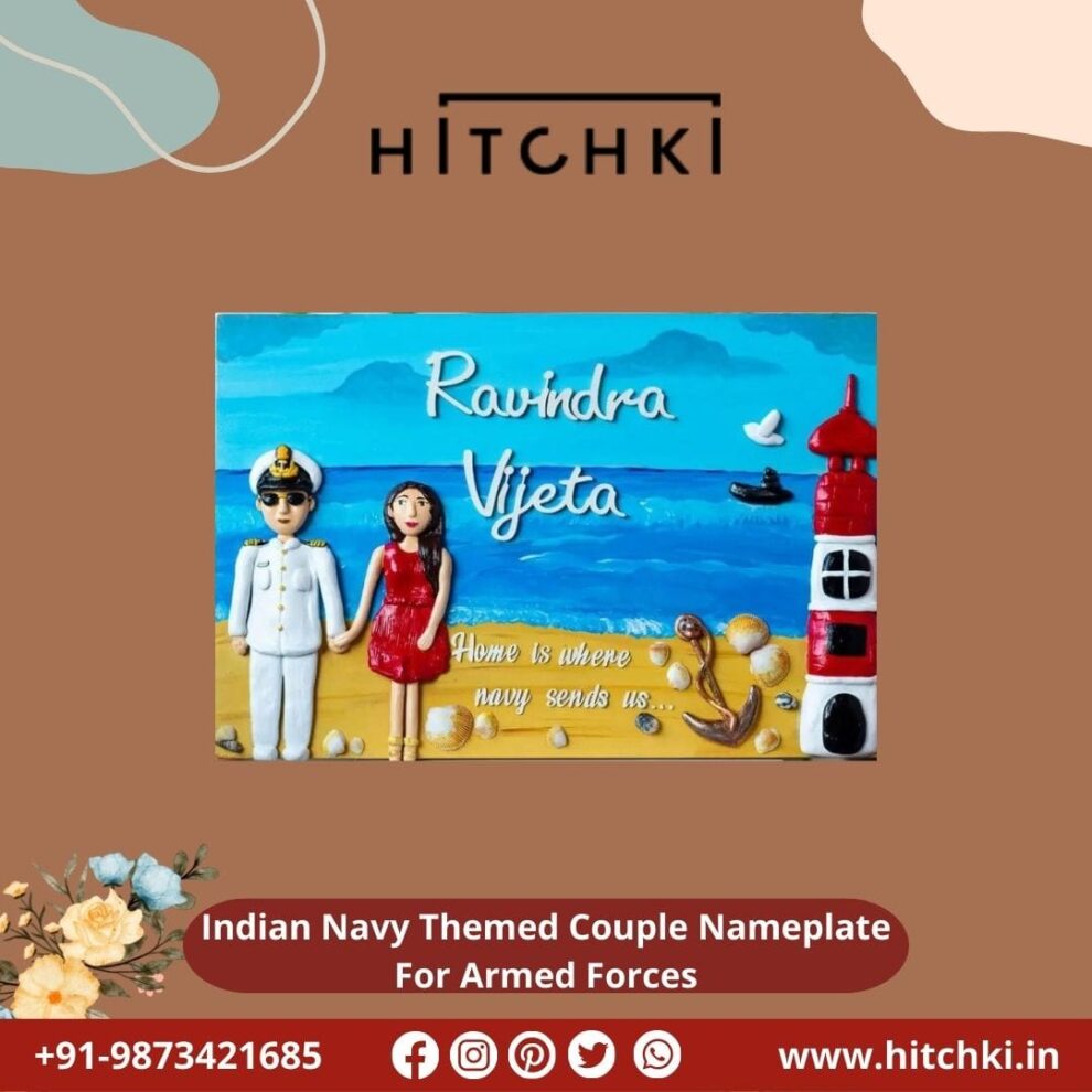 Indian Navy Themed Couple Nameplate Love Ahoy