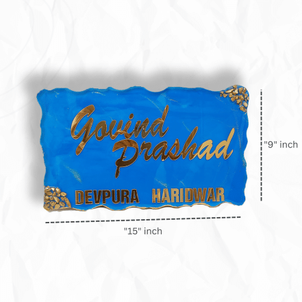 Marine Blue Golden Resin Name Plate Handmade & Customizable