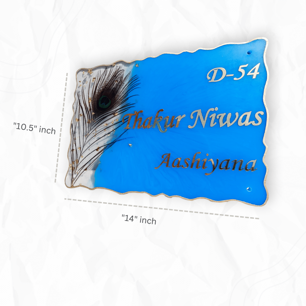 Premium Mor Pankh Resin Nameplate Casted With Marine Blue