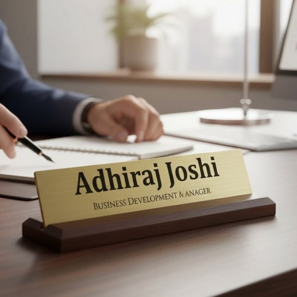 Personalized Brushed Metal Desk Nameplate with Engraved